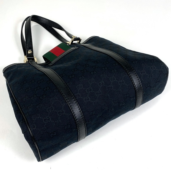 Gucci | Bags | Gucci Shoulder Black Gg Bag Pattern Line Gg Tote Web ...